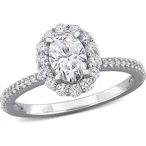 JULIANNA B. Moissanite Oval Halo Engagement Ring - Sterling Silver
