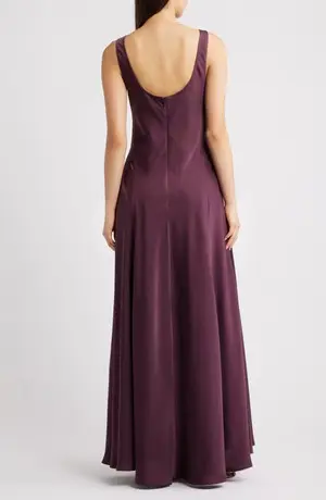 WAYF Tala Cowl Neck Satin Gown - Plum