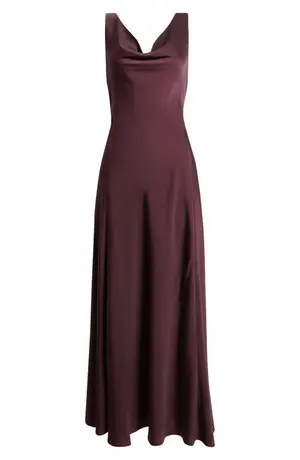 WAYF Tala Cowl Neck Satin Gown - Plum