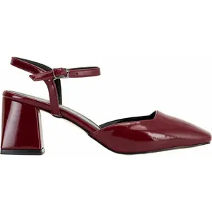 FOREVER & ALWAYS SHOES Kayla Block Heel Pumps - Red Cherry Faux Leather