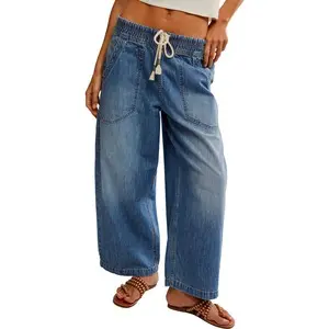Free People Mid-rise Wide Leg Denim Pants - No Problem