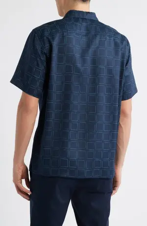 Theory Irving Grid Print Short Sleeve Lyocell Button-up Shirt - Blue Multi