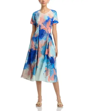 Misook Watercolor Printed Midi Dress