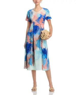 Misook Watercolor Printed Midi Dress