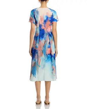 Misook Watercolor Printed Midi Dress