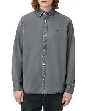 ALLSAINTS Bodhi Relaxed Fit Button Front Shirt Pillar Grey