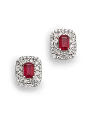 Bloomingdale'S Ruby And Diamond Statement Stud Earrings - Red/white Gold