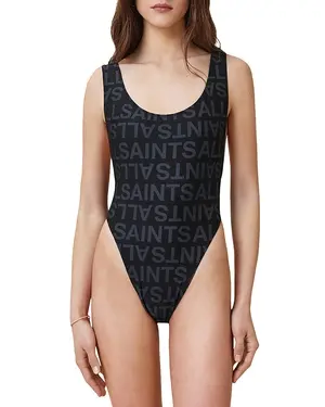 ALLSAINTS Cay Underground Artwork One Piece Swimsuit - Slate Black