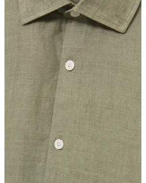 REISS Holiday Slim Fit Short Sleeve Linen Shirt - Thyme Green