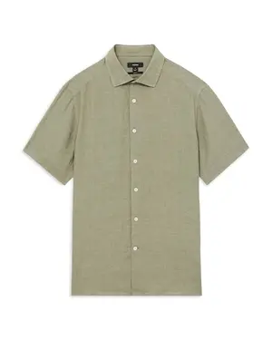 REISS Holiday Slim Fit Short Sleeve Linen Shirt - Thyme Green