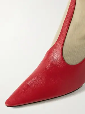 THE ROW Mesh And Leather Knee High Pointed Toe Heeled Boots