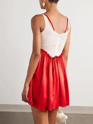 Simone Rocha Ruffled Pleated Jersey-trimmed Silk-satin Mini Dress