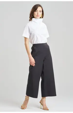 Natori Techno Poplin Cropped Pants With Embroidery - Black