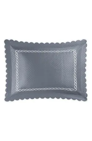 MATOUK Classic Chain Scallop Matelassé Pillow Sham - Steel Blue/ Bone