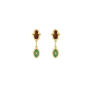 KARMA AND LUCK Tiger's Eye & Malachite Dangle Earrings - Gold/green/brown