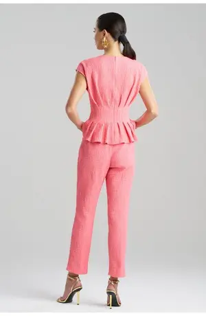 Natori Textured Cotton Jacquard Cap-sleeve Peplum Top