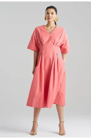 Natori Tech Cotton Taffeta V-neck Dress - Flamingo