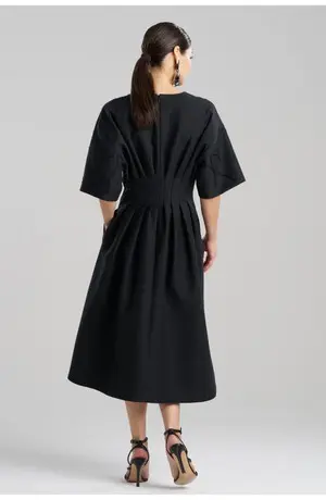 Natori Canvas V-neck Pleated Dress - Black