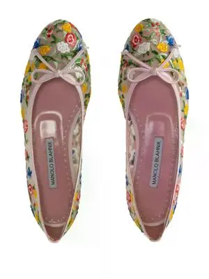 Manolo Blahnik Embroidered Floral Ballerinas