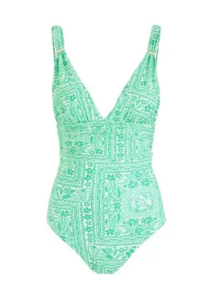 Melissa Odabash Panarea Printed Plunge Swimsuit - Green