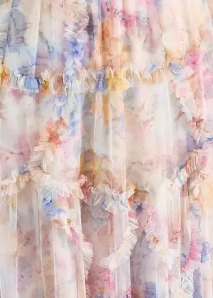 NEEDLE & THREAD Floral-embellished Tulle Midi Dress