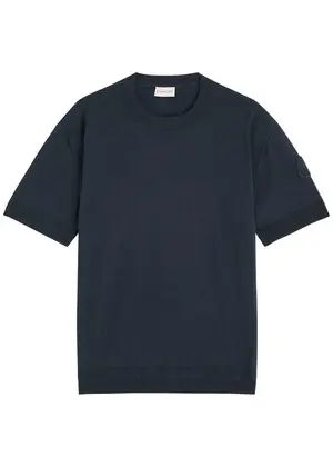 Moncler Knitted Silk-blend T-shirt - Navy