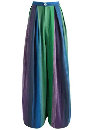 MARRAKSHI Striped-jacquard Wide-leg Cotton Trousers