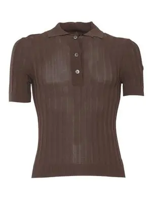 PHI FDL Phi Fdl Ribbed Knit Polo - Brown