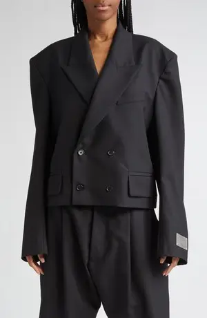 Veste Blazer CAbi Noir Femme – Taille M, Coupée Court, Double Boutonnage En Rayonne Stretch