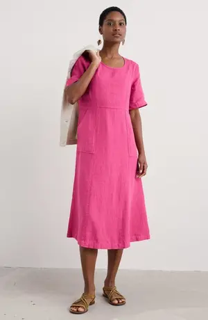 SEASALT CORNWALL Grass Wave Linen Midi Dress - Tulip
