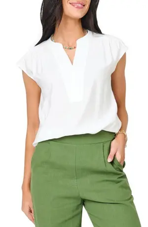 GIBSONLOOK GIBSONLOOK Split Neck High-Low Top White