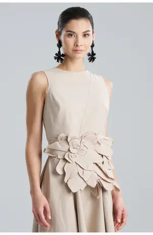 Natori Tech Cotton Taffeta Obi Belt With Embroidery - Beige
