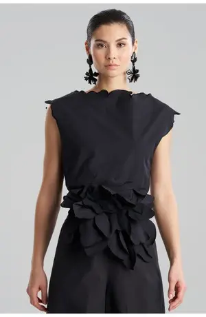 Natori Tech Cotton Taffeta Obi Belt With Embroidery - Black