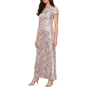 Alex Evenings Rose Print Sequin Gown