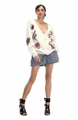 Cynthia Rowley Embroidered Patchwork Cardigan - White/red