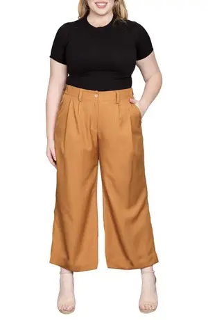 STANDARDS & PRACTICES Crop Wide Leg Trousers - Khaki