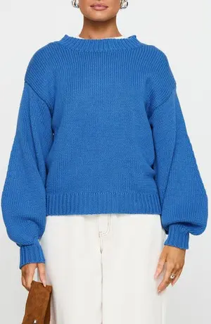 Princess Polly Harmony Oversized Balloon Sleeve Sweater - Blue