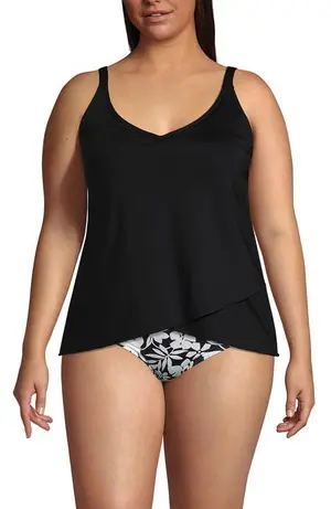 LANDS' END Ddd-cup Tulip Hem Tankini Top - Black