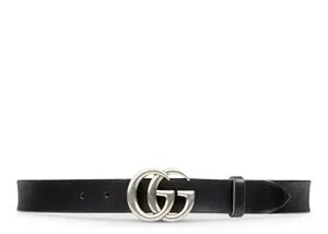 Gucci Leather Belt With Palladium Double G Buckle - Black