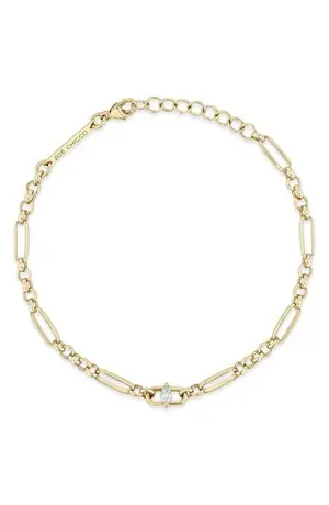 Zoe Chicco 14k Gold Paper Clip Rolo Bracelet With Diamond - 14k Yellow Gold