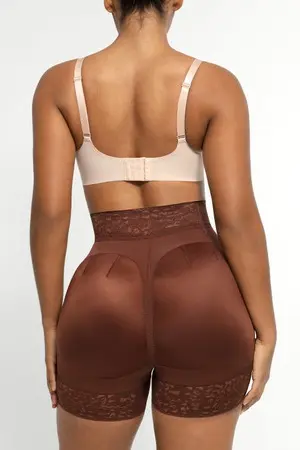 SHAPELLX Mid-rise Steel Boned Butt-lifting Shorts - Chocolate