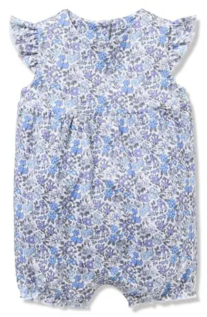 PETITE PLUME Floral Pima Cotton Ruffle Romper - Blue
