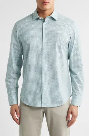Bugatchi James Ooohcotton® Geometric Print Button-up Shirt - Mint