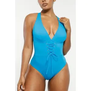 SHAPELLX Smart Sculpt Plunge Corset Shaping Swimsuit - Blue Blossom