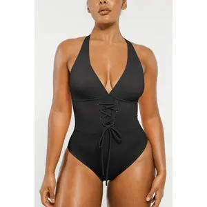 SHAPELLX Smart Sculpt Plunge Corset Shaping Swimsuit - Matte Black