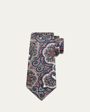 Kiton Floral Paisley Print Silk Tie Navy Mulit