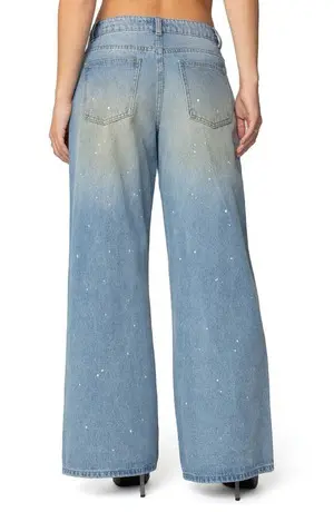 EDIKTED Paint Splatter Wide Leg Jeans