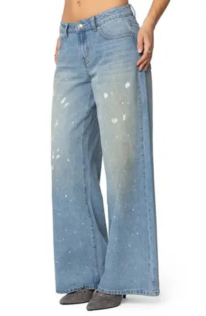 EDIKTED Paint Splatter Wide Leg Jeans