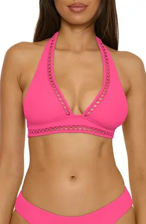 BECCA® By Rebecca Virtue Modern Edge Halter Bikini Top - Punch