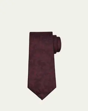Zegna ZEGNA Foliage Jacquard Silk Tie Dk Red Fan